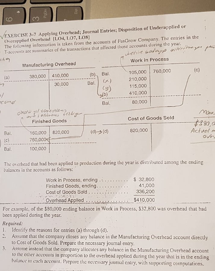 ENERCISE 3-7 ﻿Applying Overhead; Journal Entries; | Chegg.com