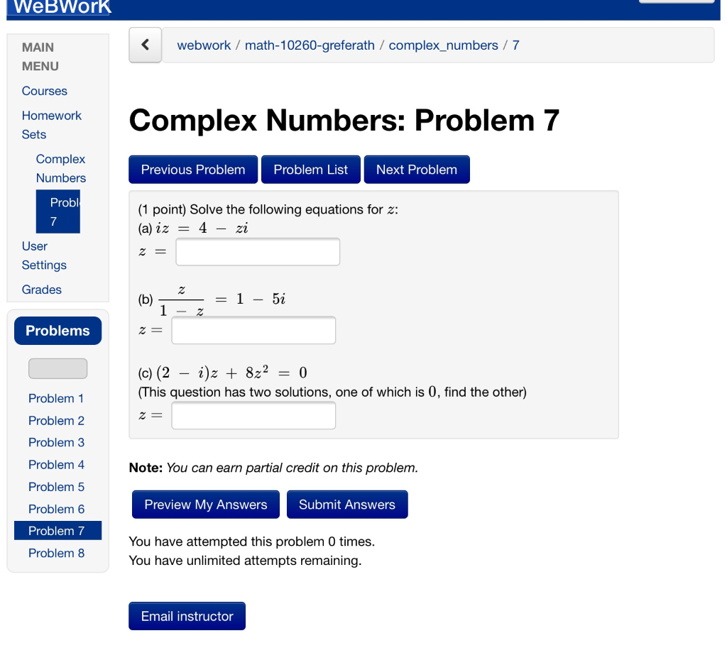 Solved WebWork webwork / math-10260-greferath / | Chegg.com