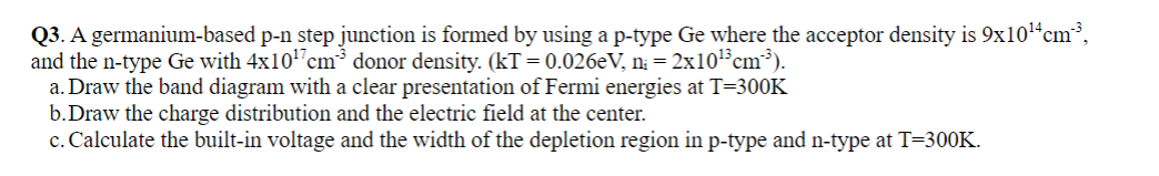 Solved Q3. A germanium-based p-n step junction is formed by | Chegg.com
