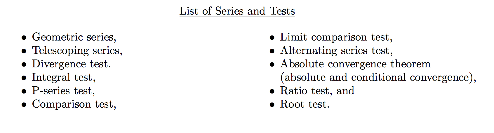 Solved List of Series and Tests • Geometric series, • | Chegg.com
