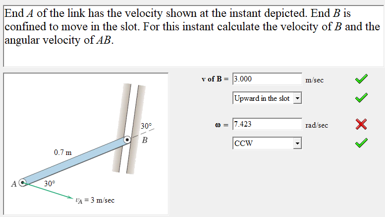 Solved End A of the link has the velocity shown at the | Chegg.com