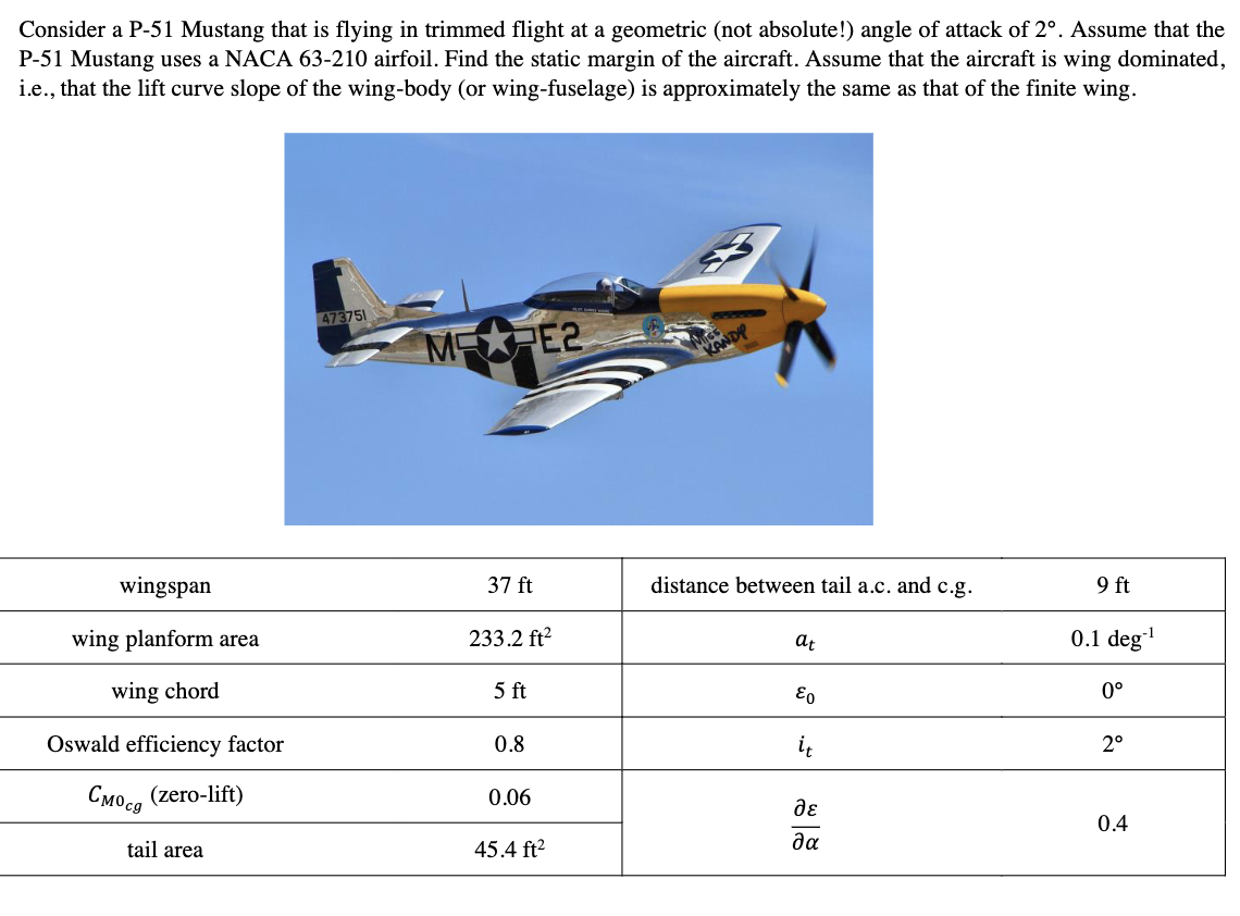 Solved Consider a P-51 Mustang that is flying in trimmed | Chegg.com