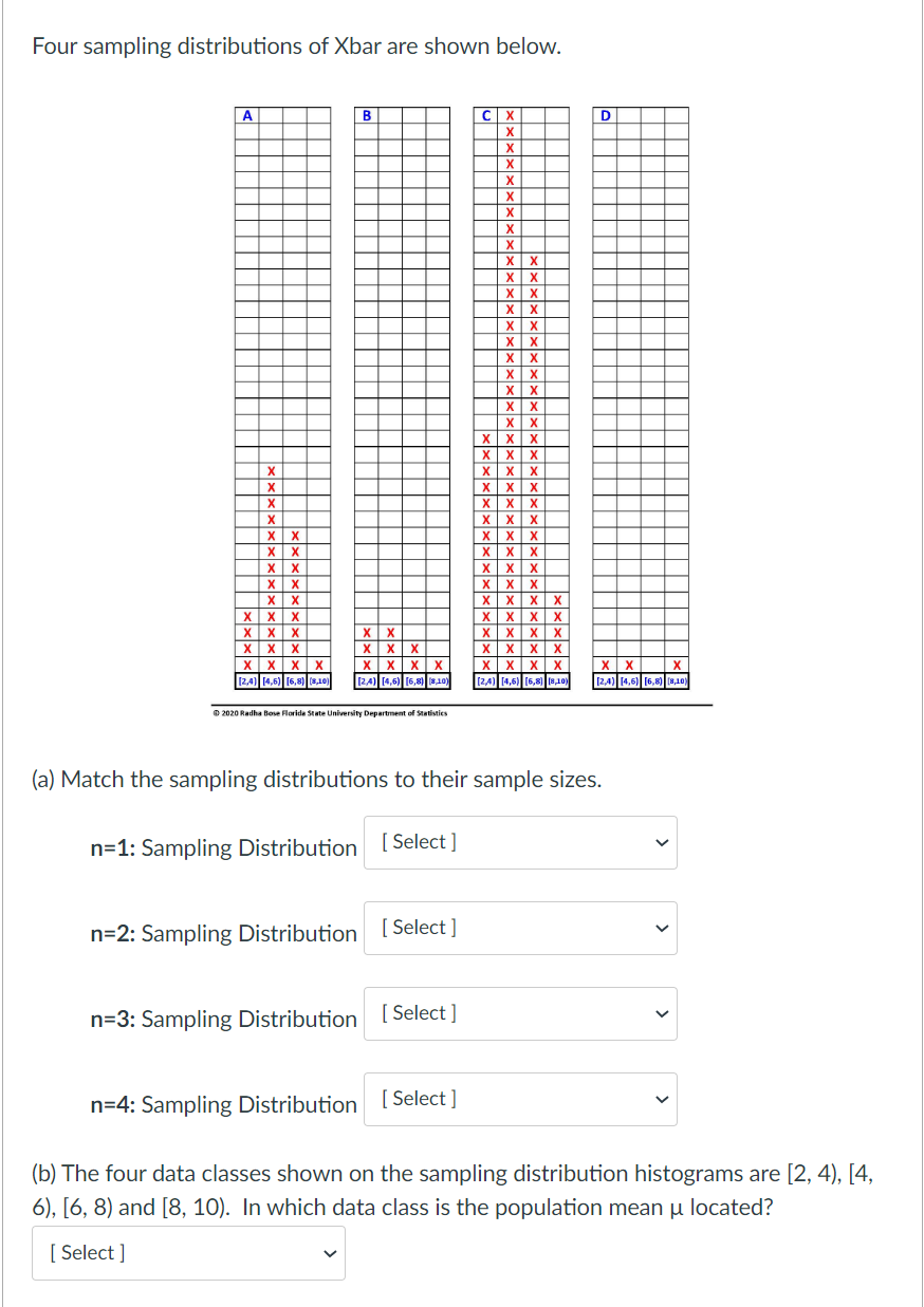 Solved Four sampling distributions of Xbar are shown below. | Chegg.com