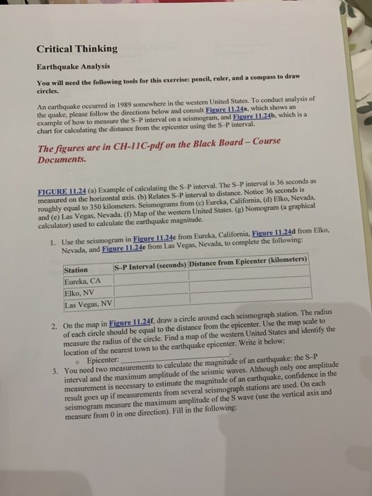 Solved Critical Thinking Earthquake Analysis You will need | Chegg.com