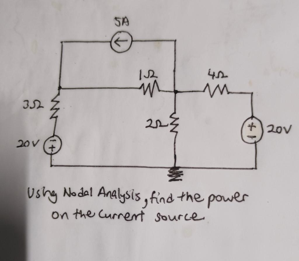 Ushy Nodal Analysis, find the power on the current | Chegg.com