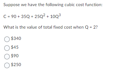 Solved Suppose we have the following cubic cost function: | Chegg.com