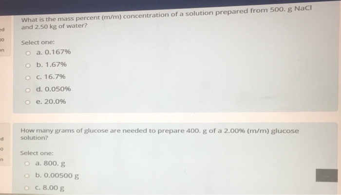 Solved What is the mass percent (m/m) concentration of a | Chegg.com