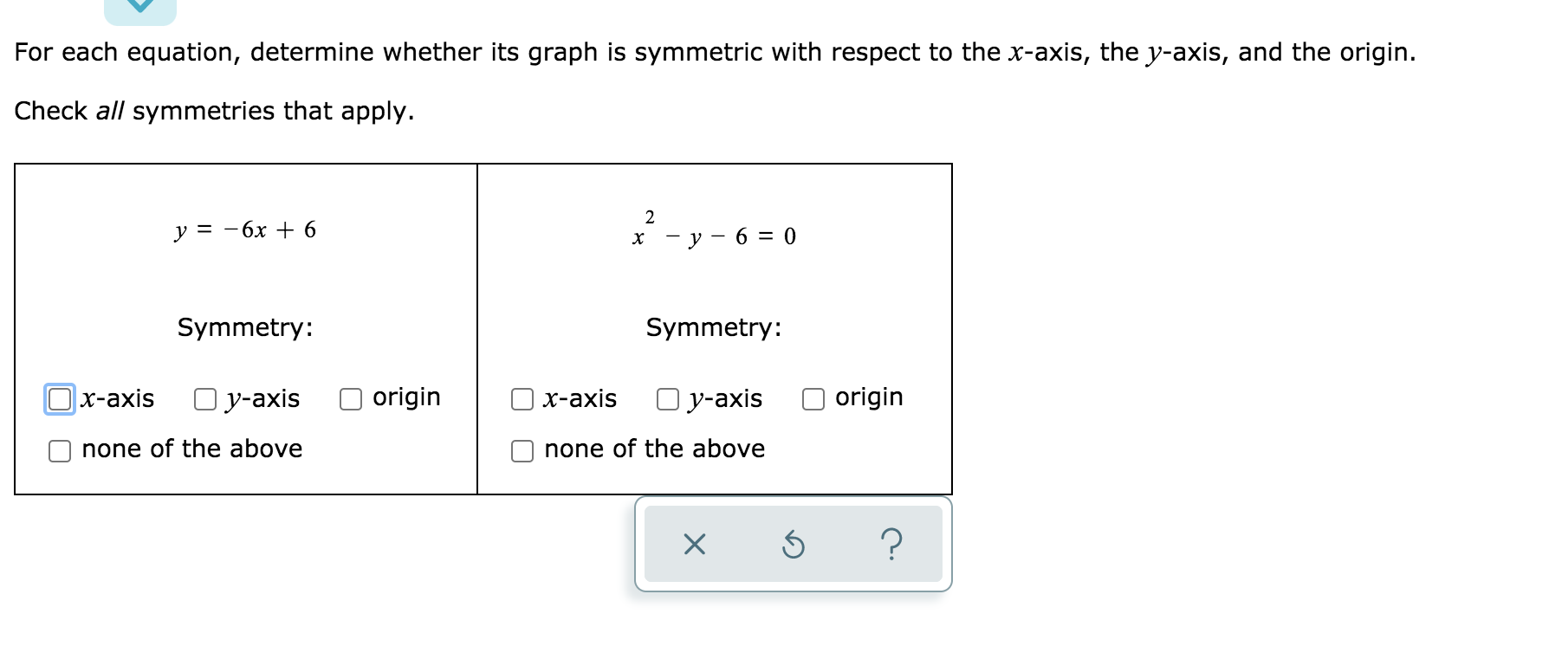Solved For each equation, determine whether its graph is | Chegg.com