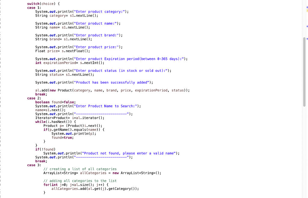 Solved switch(cholce) \{ case 1: System,out. println("Enter | Chegg.com