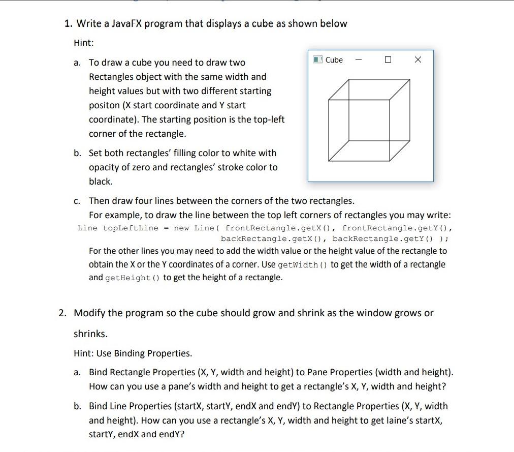 Solved 1 Write A Javafx Program That Displays A Cube As