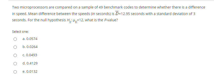 Solved Two microprocessors are compared on a sample of 49 | Chegg.com