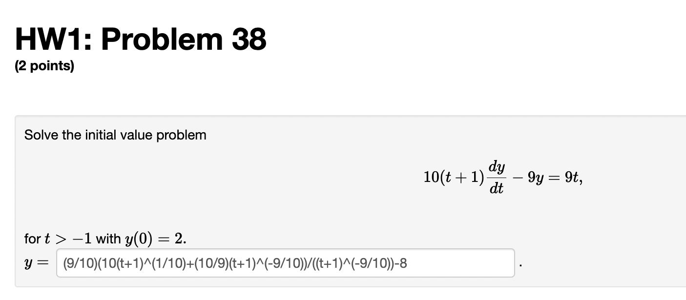 Solved HW1: Problem 38 (2 points) Solve the initial value | Chegg.com