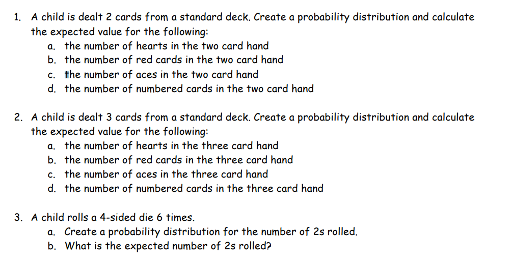 Solved 1. A child is dealt 2 cards from a standard deck. | Chegg.com