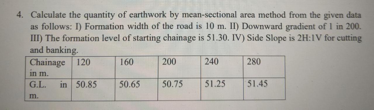 Solved 4. Calculate the quantity of earthwork by | Chegg.com