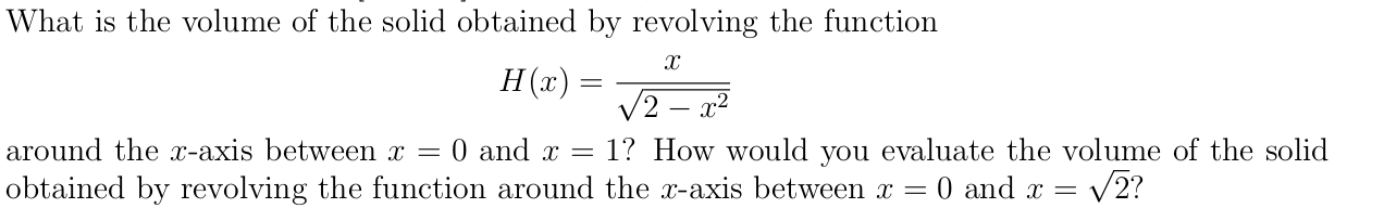 Solved What is the volume of the solid obtained by revolving | Chegg.com