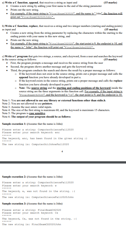 Solved a) Write a function, append, that receives a string | Chegg.com