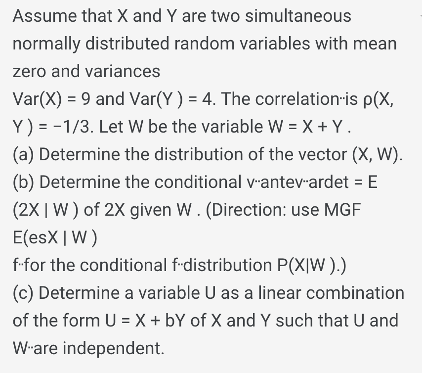 Solved Assume that X and Y are two simultaneous normally | Chegg.com