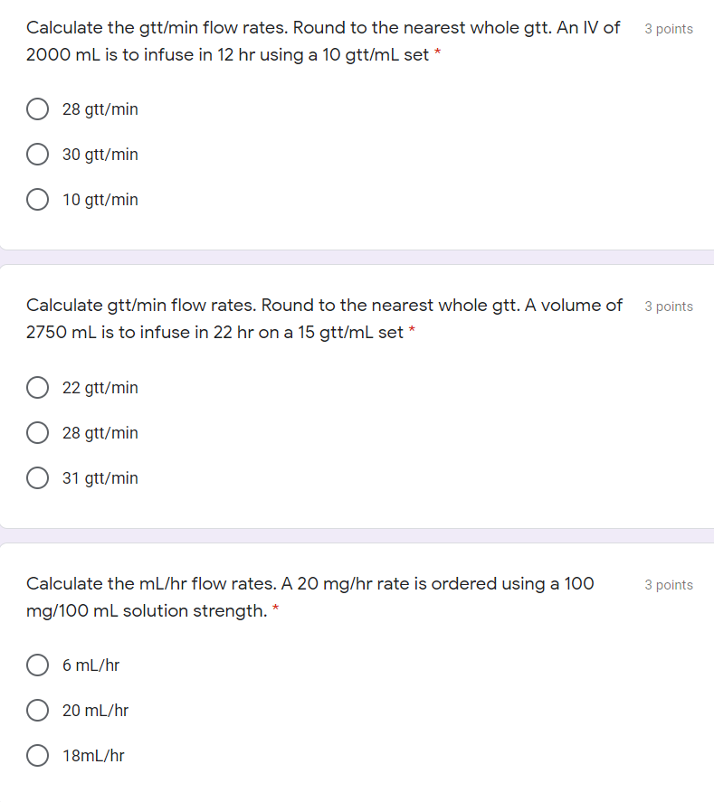Solved 3 points Calculate the gtt/min flow rates. Round to | Chegg.com
