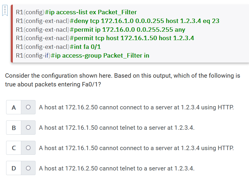 Solved R1(config)#ip access-list ex | Chegg.com