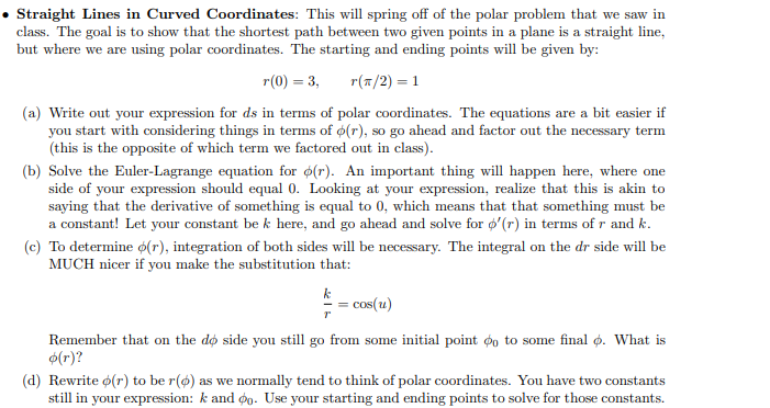 Solved • Straight Lines in Curved Coordinates: This will | Chegg.com