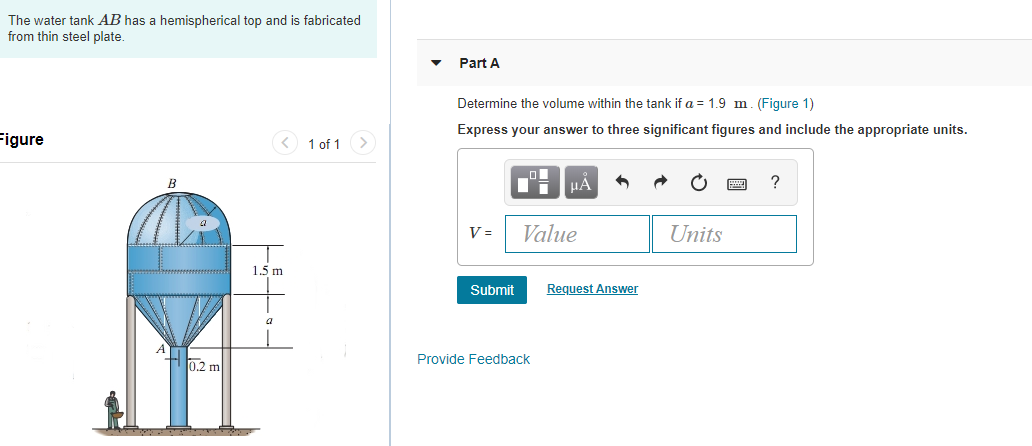 Solved The water tank AB has a hemispherical top and is | Chegg.com