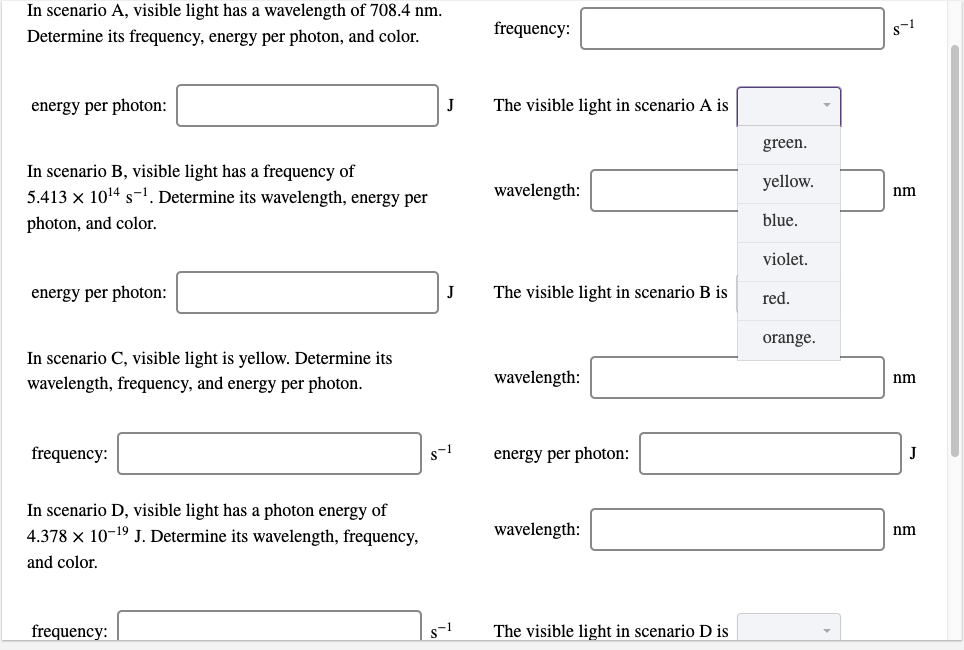 Solved In scenario A, visible light has a wavelength of | Chegg.com