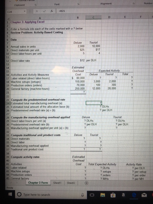 Solved Number Font 1 Chapter 3: Applying Excel 3 Enter a | Chegg.com