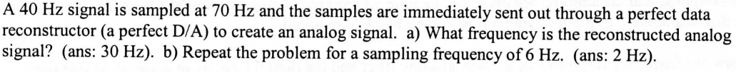 Solved Sampling, Nyquist Theorem, AliasingA 40 Hz signal is | Chegg.com