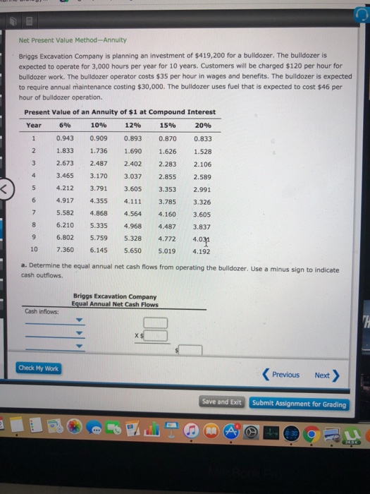 Solved Net Present Value Method-Annuity Briggs Excavation | Chegg.com