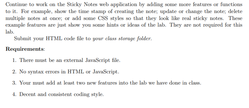 Continue to work on the Sticky Notes web application | Chegg.com