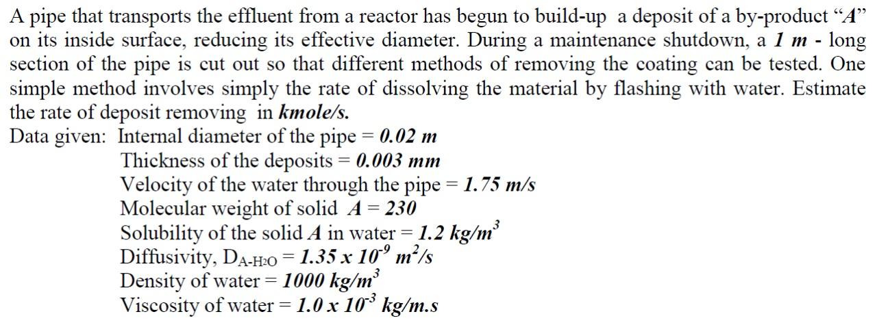 A pipe that transports the effluent from a reactor | Chegg.com