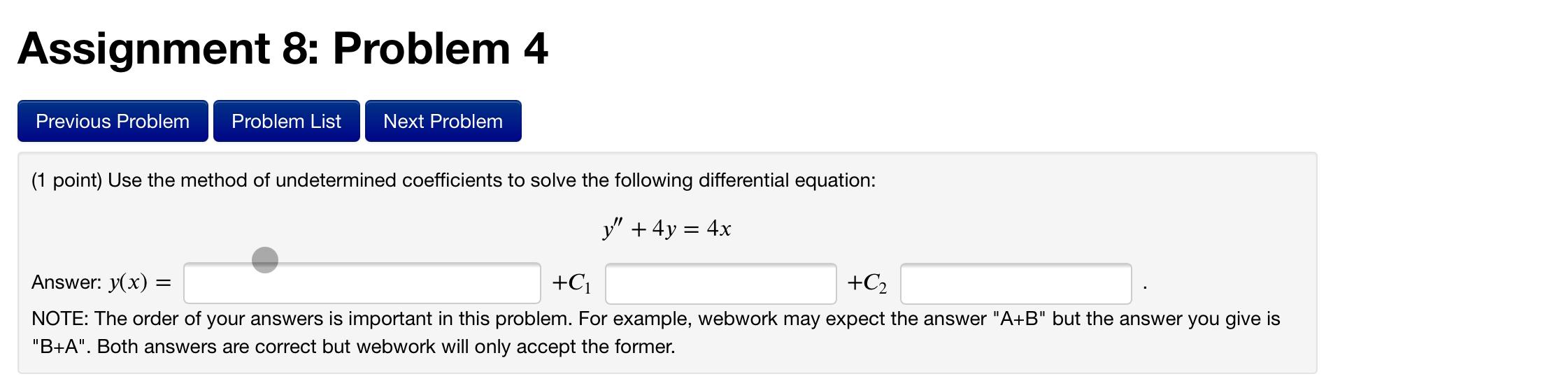 Solved Assignment 8 Problem 4 Previous Problem Problem List 