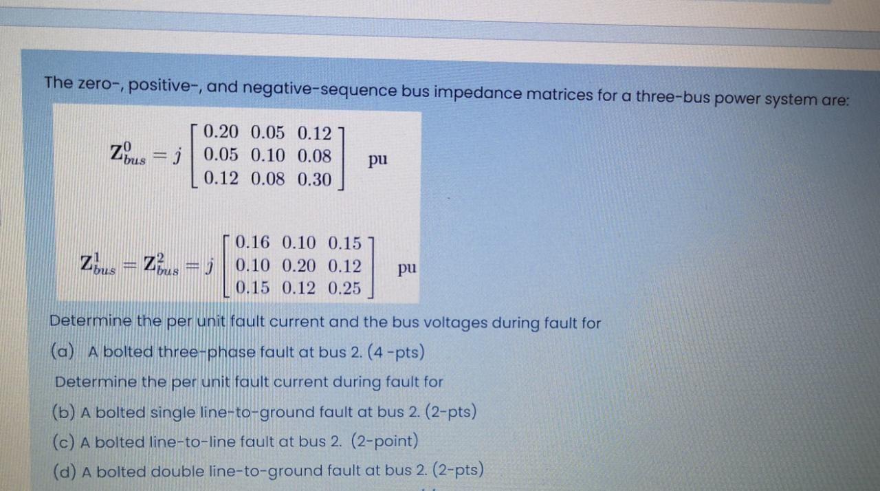 Solved The zero-, positive-, and negative-sequence bus | Chegg.com