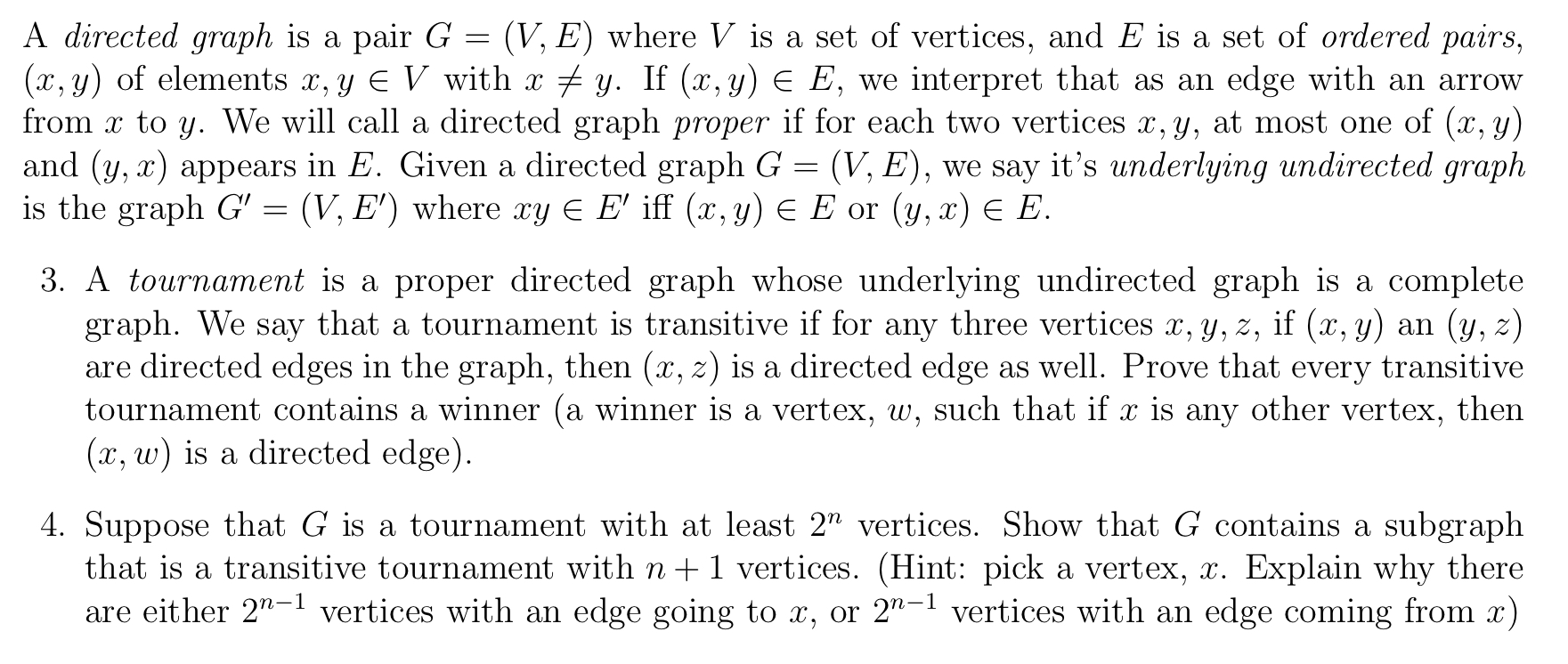 Solved A directed graph is a pair G=(V,E) where V is a set | Chegg.com