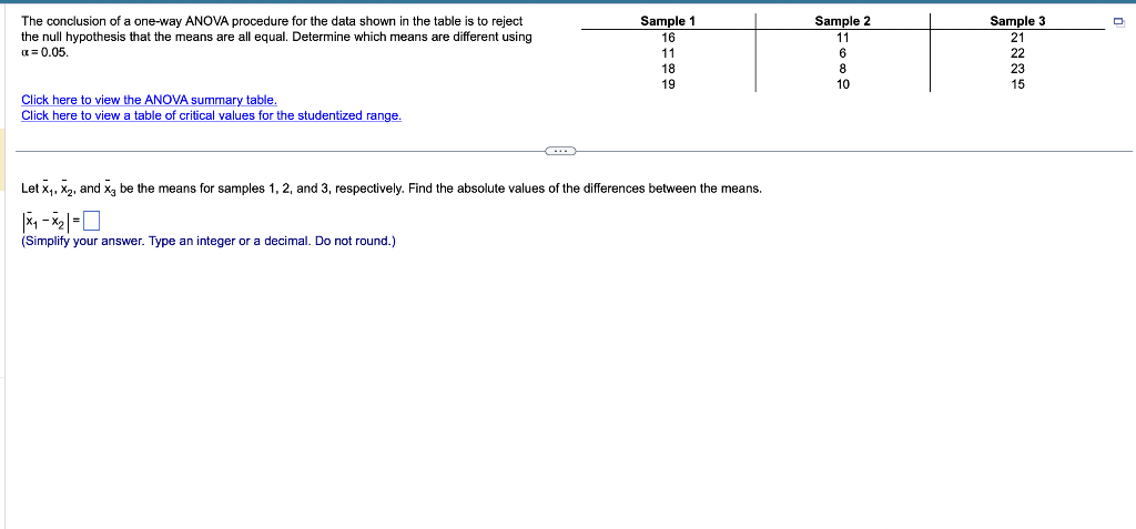Solved The conclusion of a one-way ANOVA procedure for the | Chegg.com