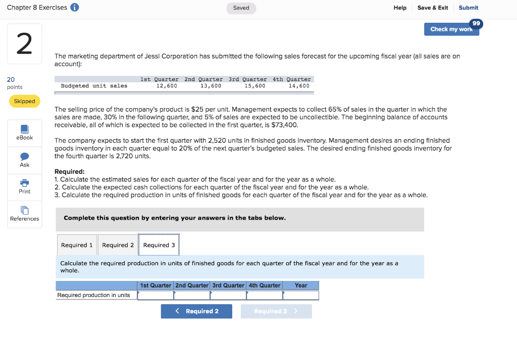 Solved Chapter 8 Exercises Saved Help Save & Exit Submit | Chegg.com