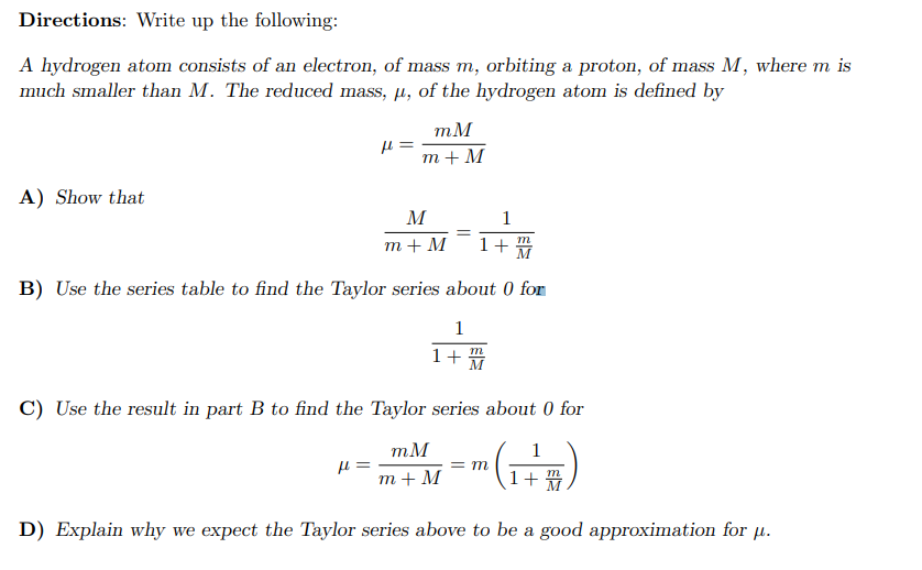 Solved Directions: Write up the following: A hydrogen atom | Chegg.com