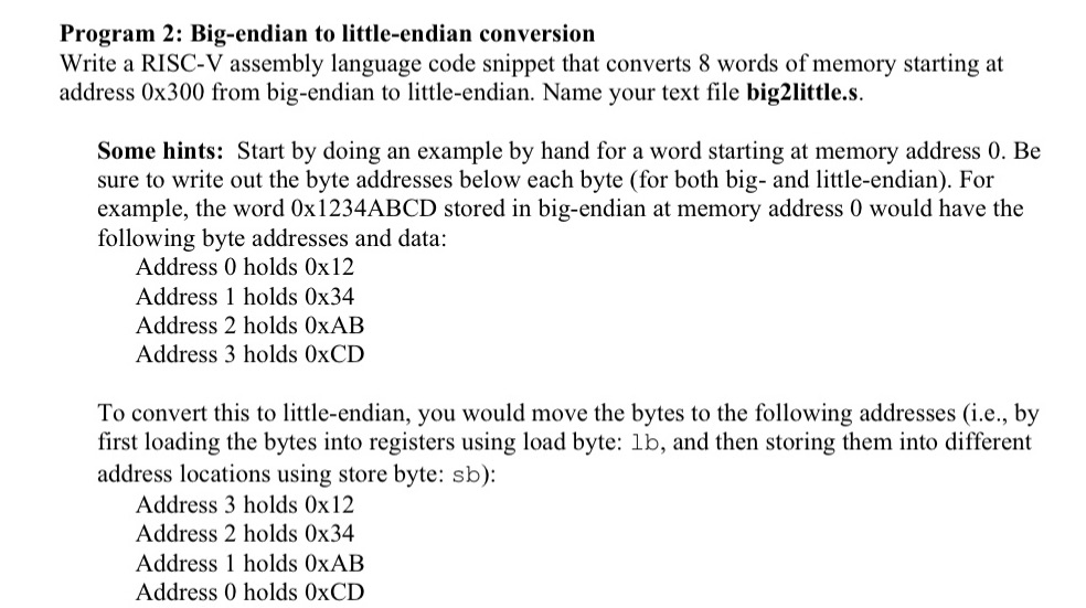 Solved Program 2: Big-endian to little-endian | Chegg.com