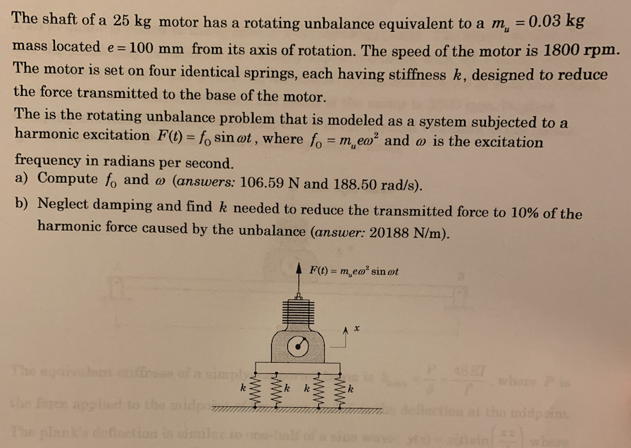 Solved The shaft of a 25 kg motor has a rotating unbalance | Chegg.com