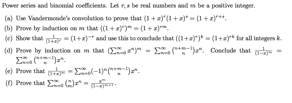 Solved Power series and binomial coefficients. Let r, s be | Chegg.com