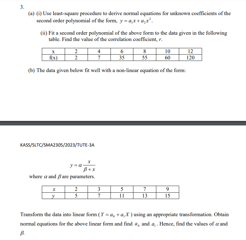 Solved (a) (i) Use least-square procedure to derive normal | Chegg.com