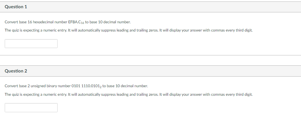 Solved Convert base 16 hexadecimal number EFBA.C. C16 to | Chegg.com