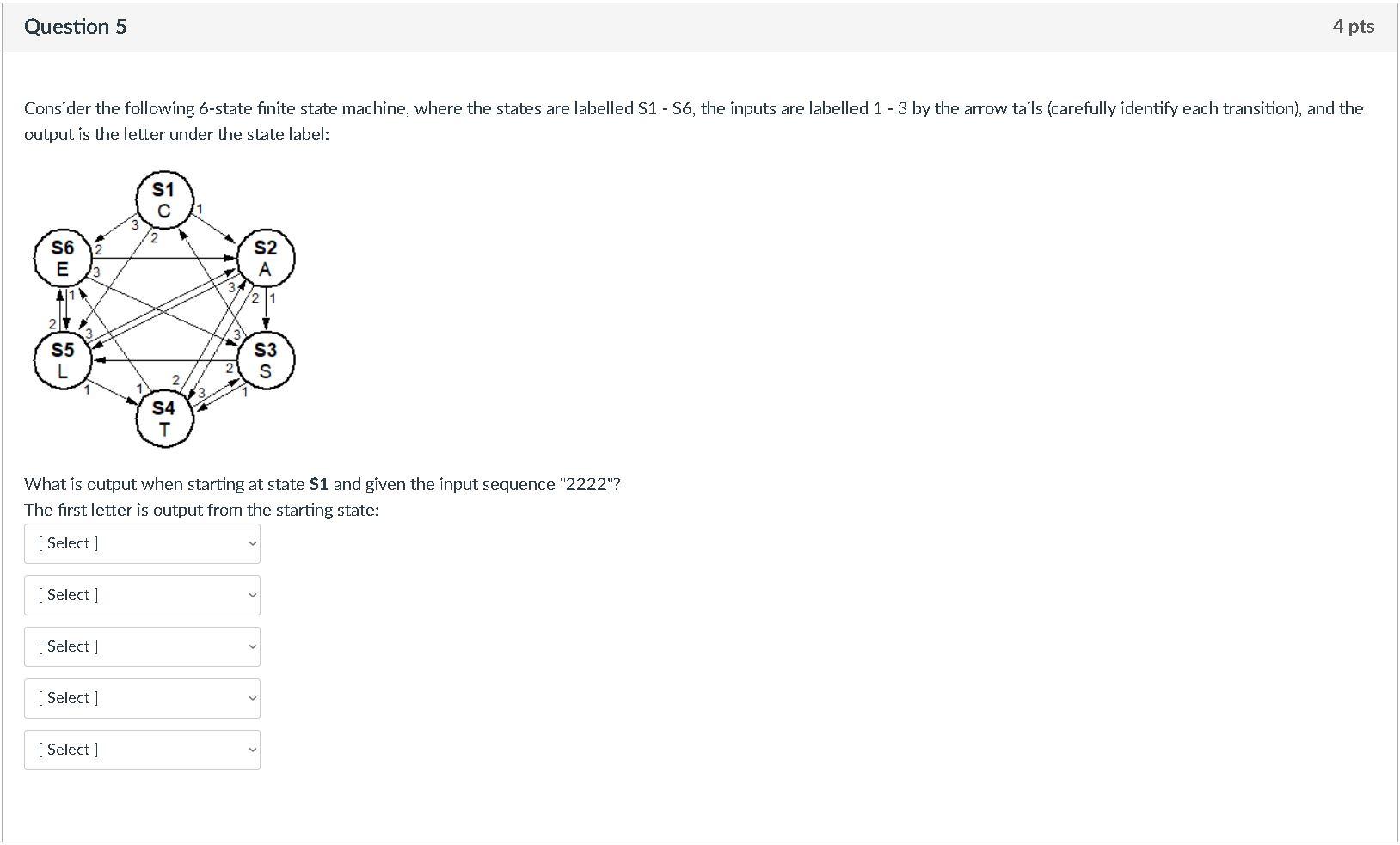 Solved Consider the following 6-state finite state machine, | Chegg.com