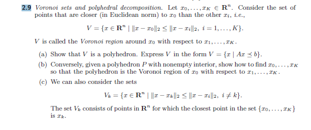 2.9 Voronoi sets and polyhedral decomposition. Let | Chegg.com