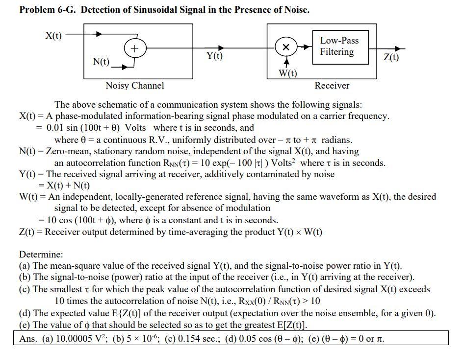 Problem 6-G. Detection of Sinusoidal Signal in the | Chegg.com