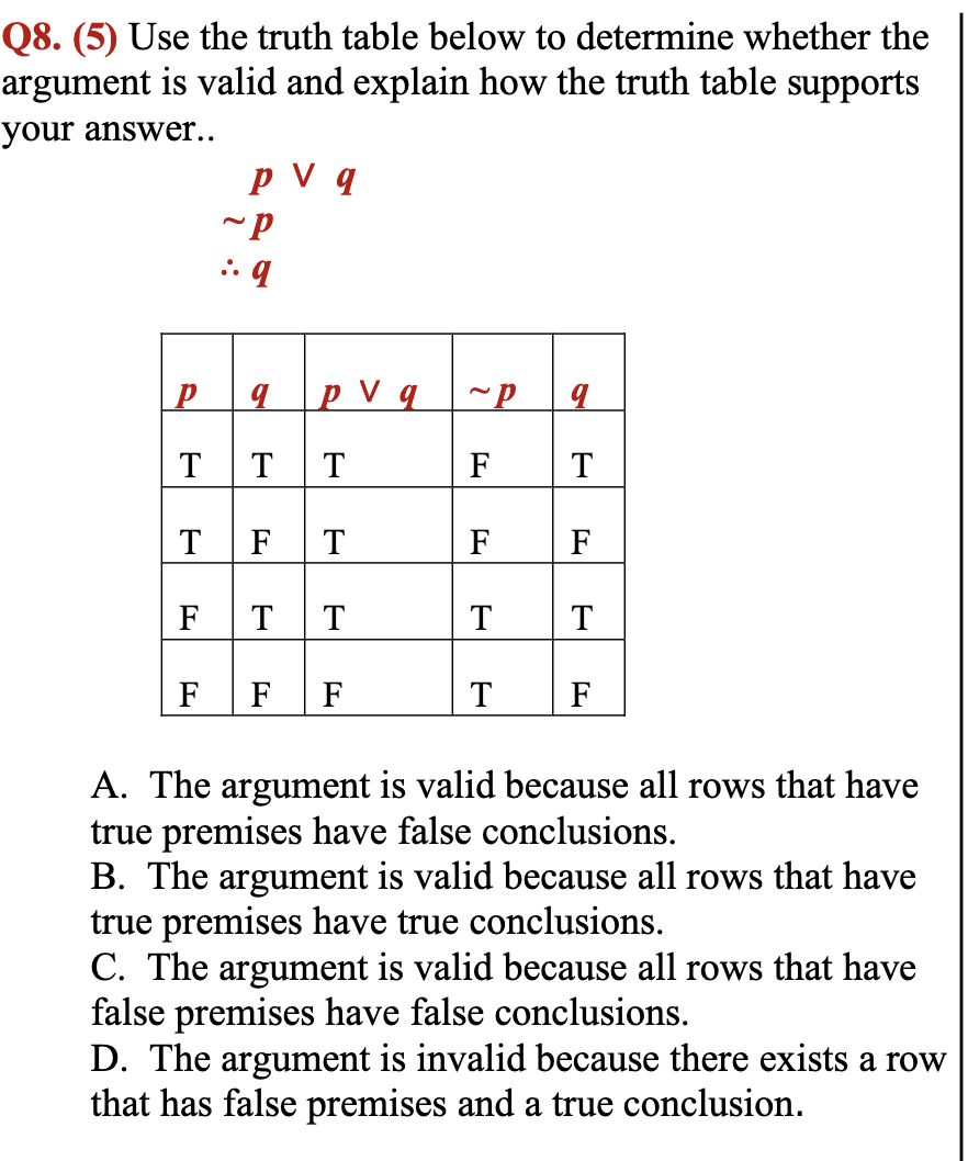 Solved Q8 5 Use The Truth Table Below To Determine 