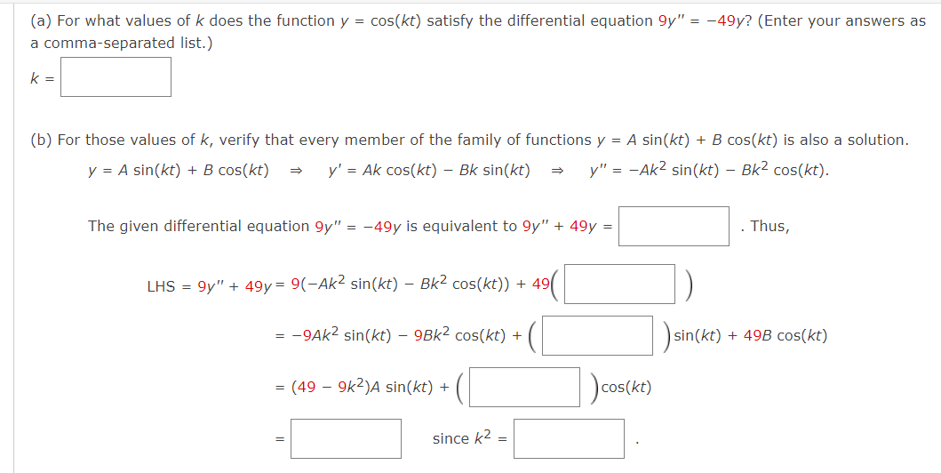 Solved (a) For what values of k does the function y = | Chegg.com