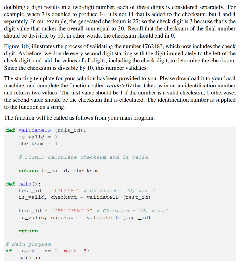Implement the following checksum formula to validate | Chegg.com