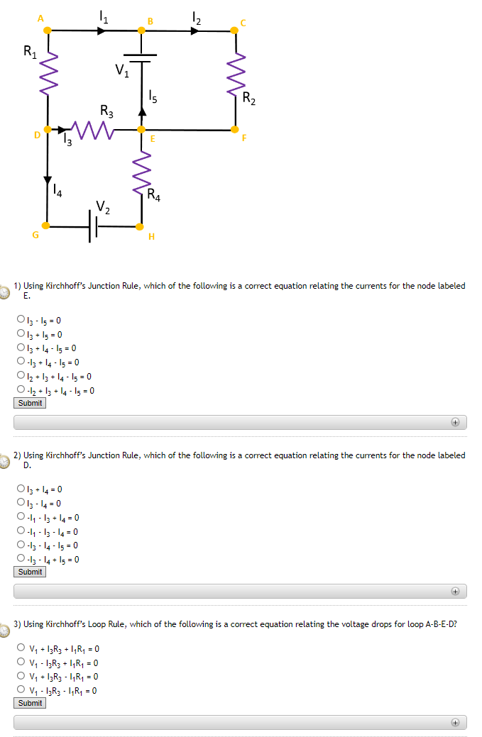 Solved 1) Using Kirchhoff's Junction Rule, which of the | Chegg.com