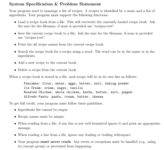 Solved System Specification & Problem Statement Your program | Chegg.com